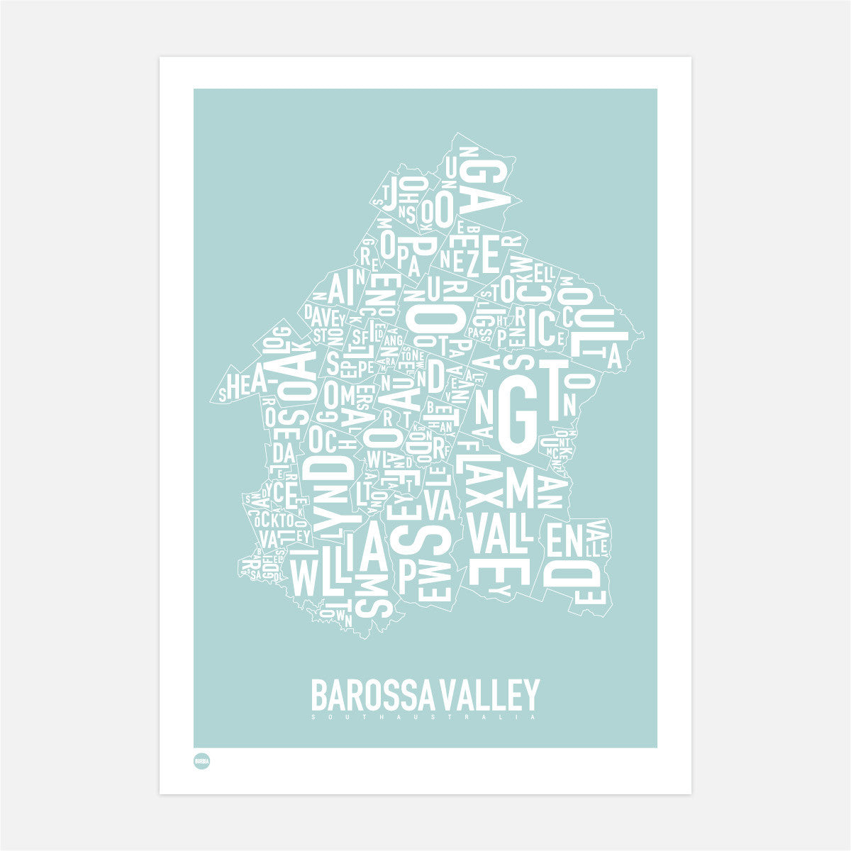 Burbia Barossa Valley Type Map Print & Canvas