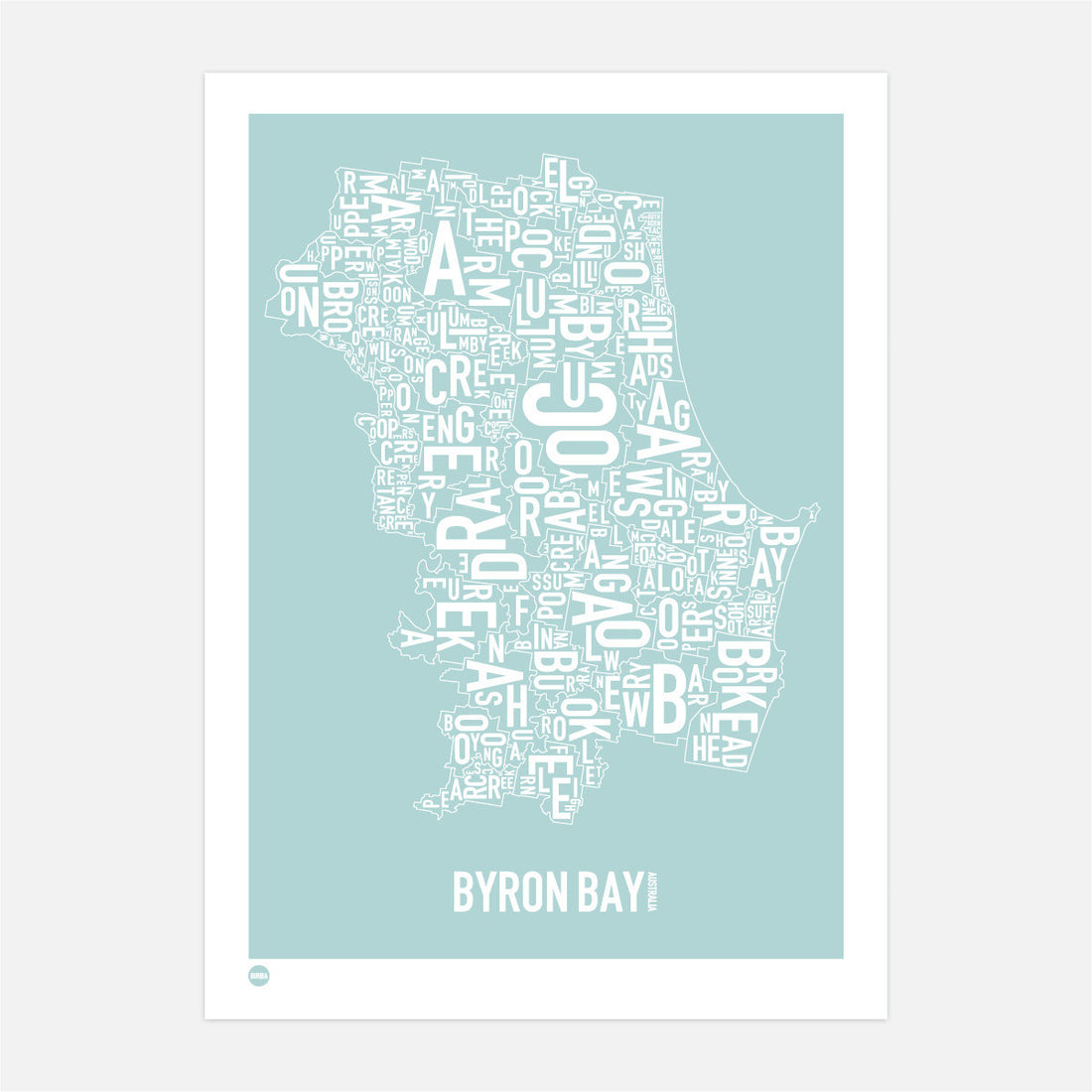 Burbia Byron Bay Type Map Print & Canvas