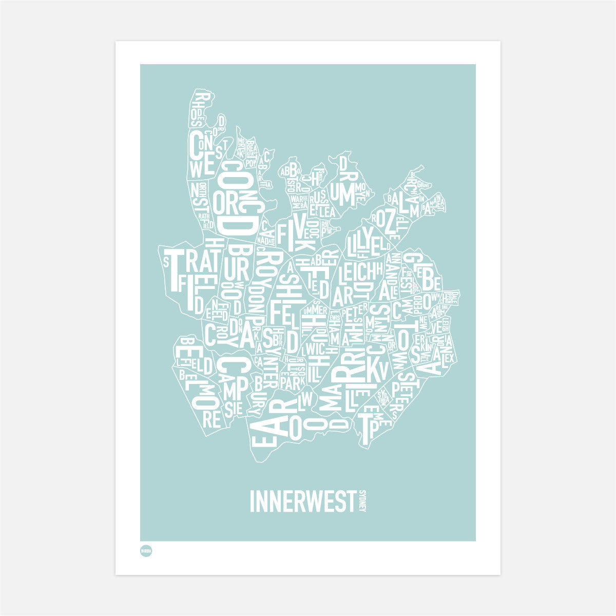 Burbia Sydney Inner West Type Map Print & Canvas