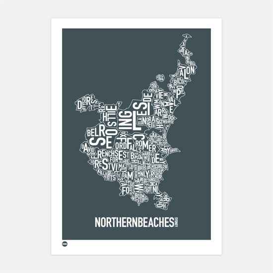 Burbia Sydney Northern Beaches Type Map Print & Canvas