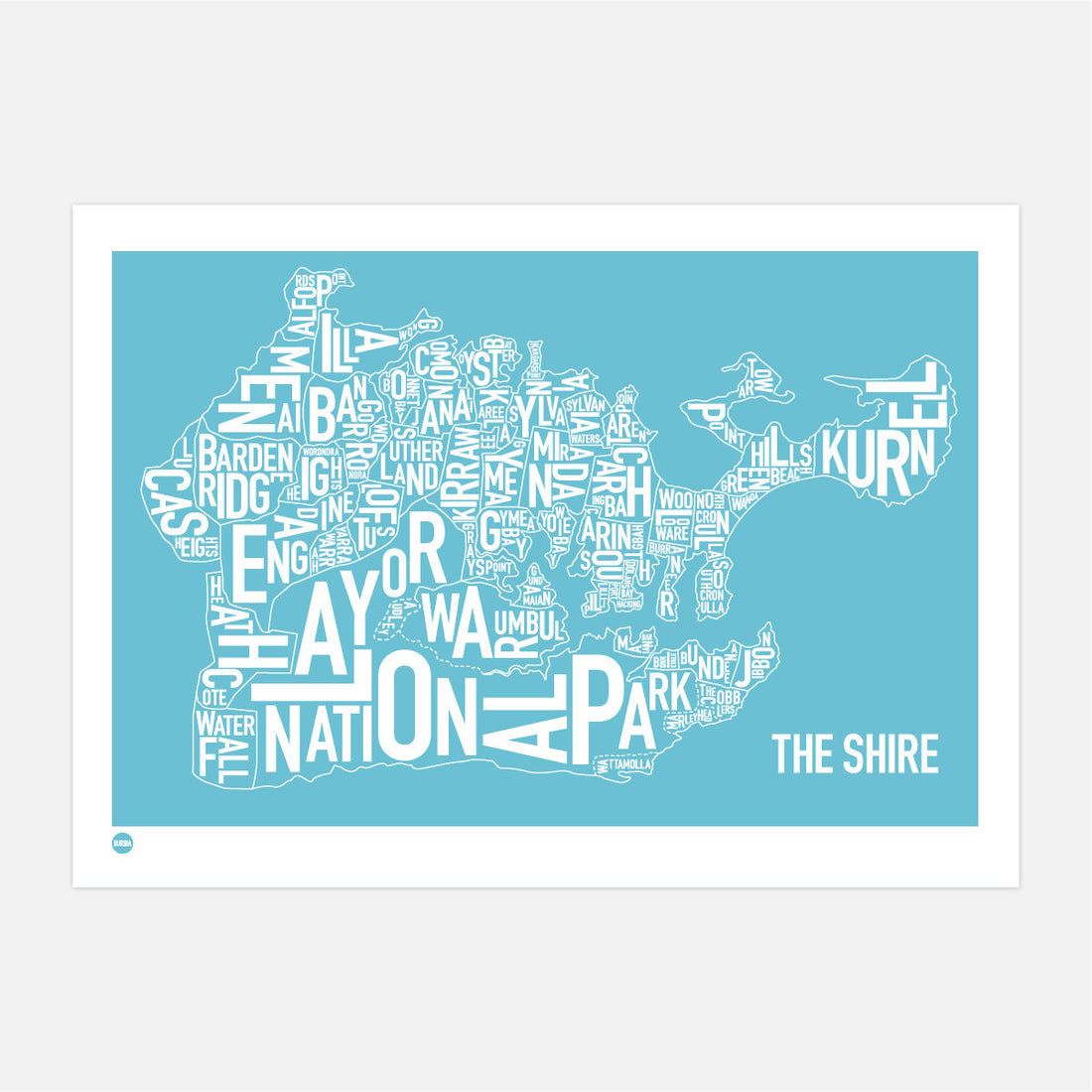 Burbia The Shire Type Map Print & Canvas